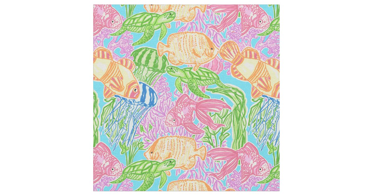 Colorful Tropical Fish Pattern Fabric | Zazzle