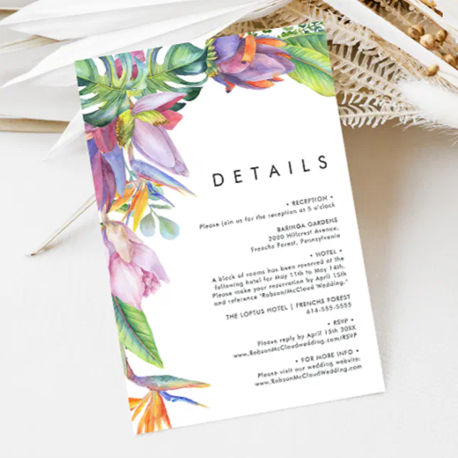 Colorful Tropical Floral | Details Enclosure Card | Zazzle