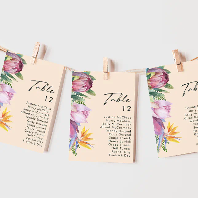 Colorful Tropical Floral Peach Table Number Chart | Zazzle