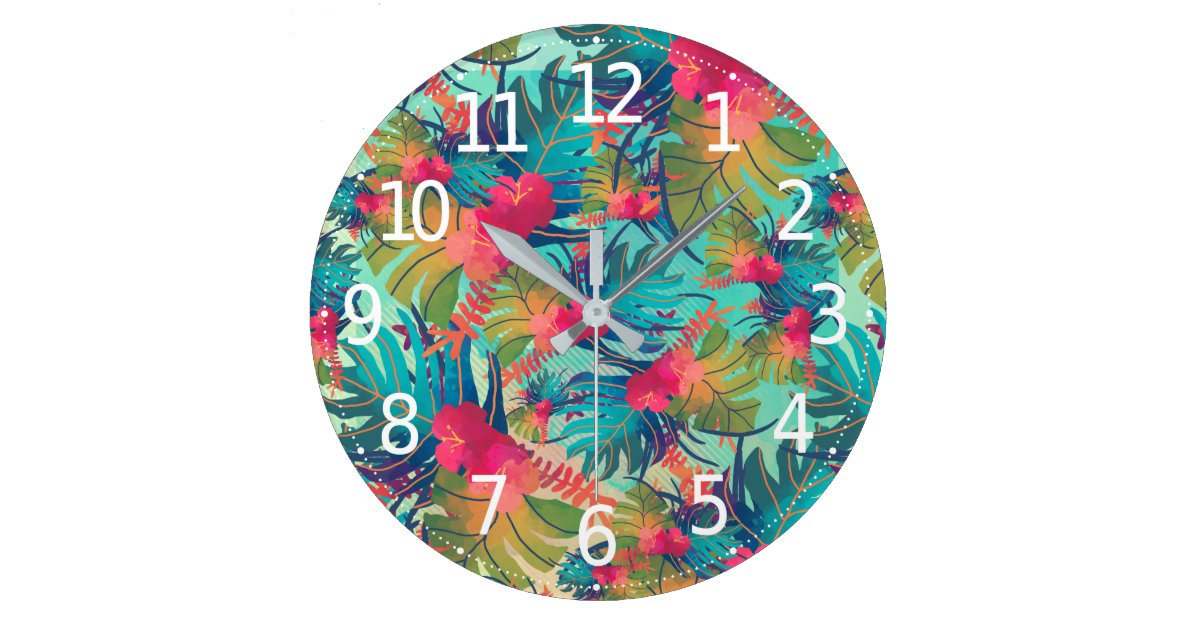 Colorful Tropical Floral Watercolor | Wall Clock | Zazzle.com