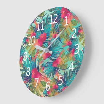 Colorful Tropical Floral Watercolor | Wall Clock | Zazzle