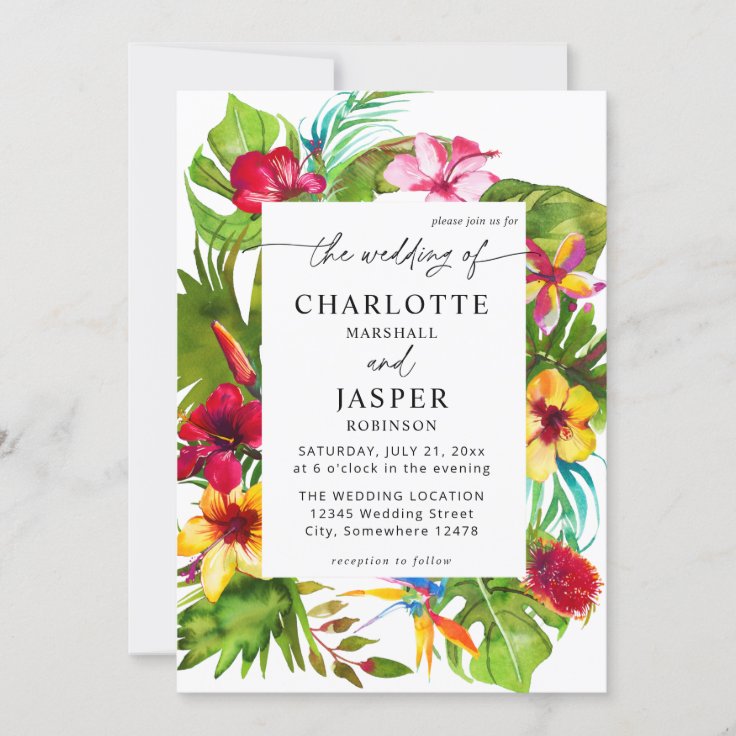 Colorful Tropical Floral Wedding Invitation | Zazzle