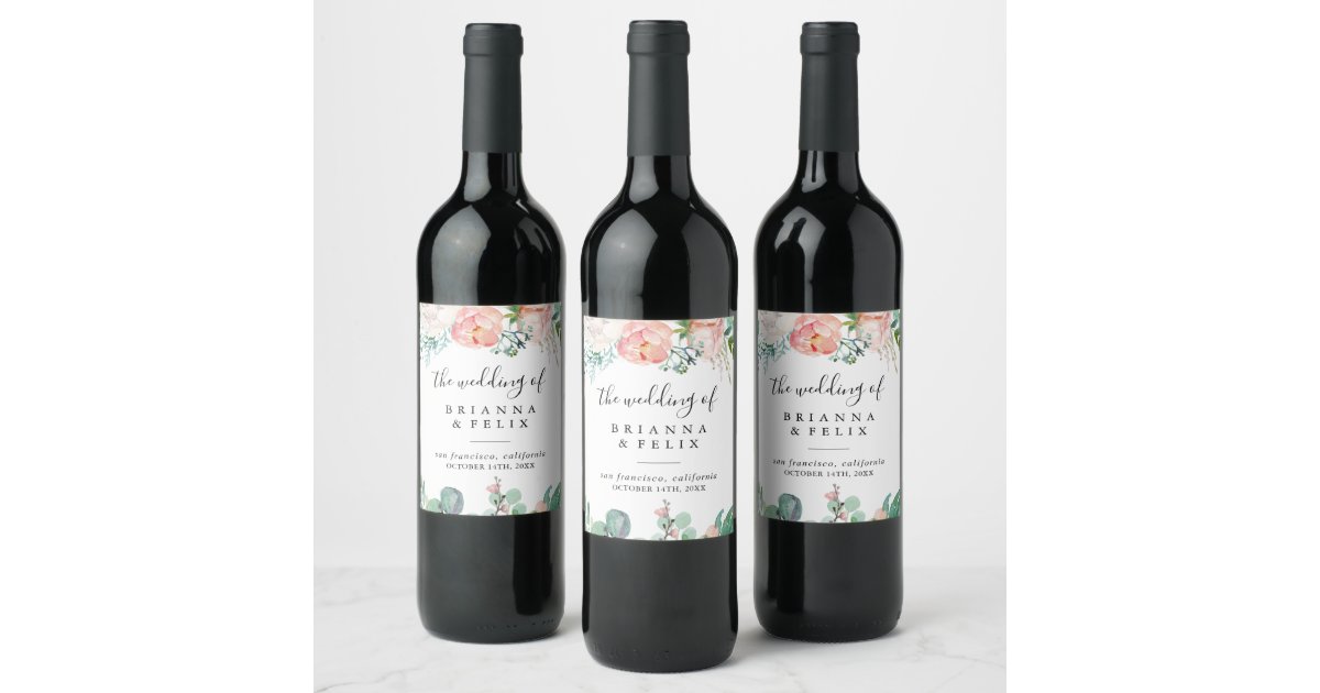 Colorful Tropical Floral Wedding Wine Labels | Zazzle