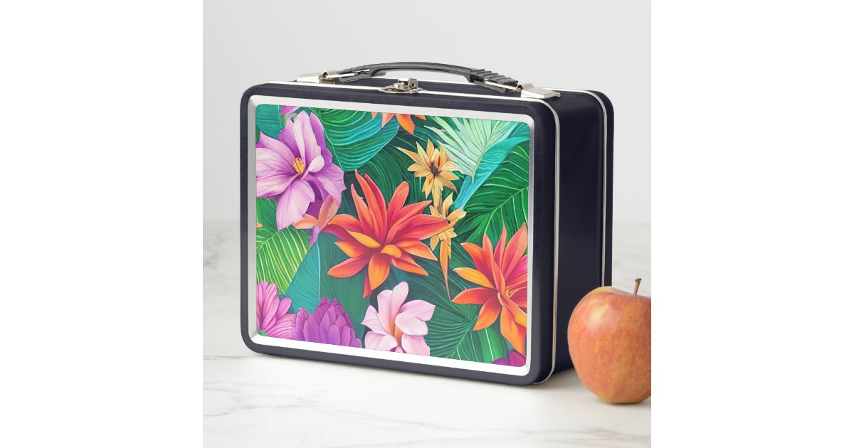 Colorful Tropical Flowers Pattern Metal Lunch Box | Zazzle
