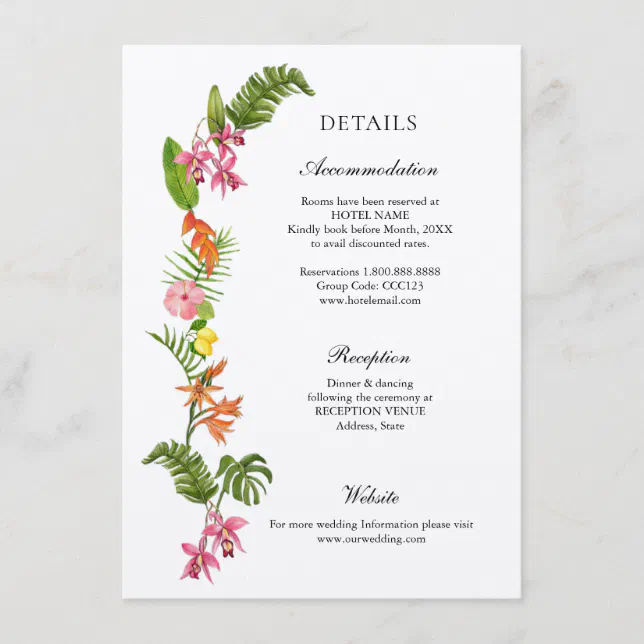 Colorful Tropical flowers Wedding details Enclosure Card | Zazzle