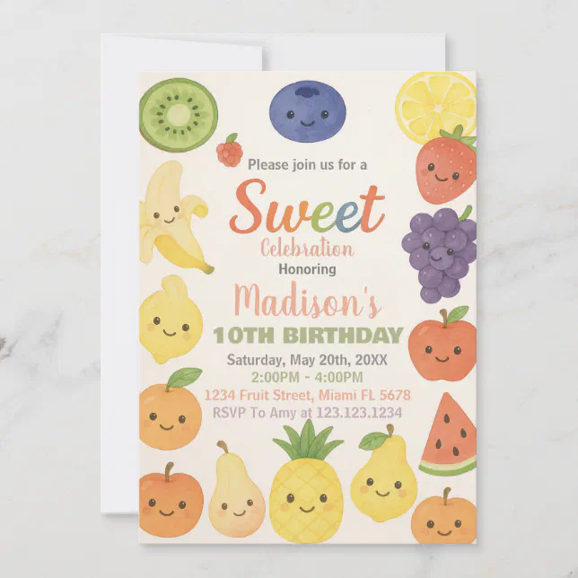 Colorful Tropical Fruit Birthday Invitation | Zazzle
