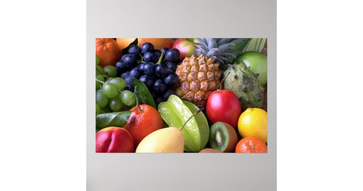 Colorful tropical fruits poster | Zazzle