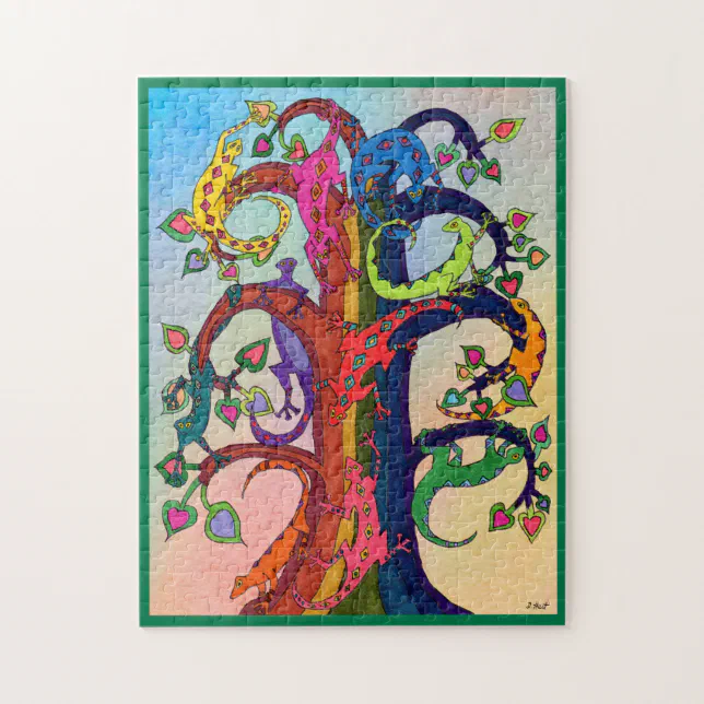 Colorful Tropical Gecko Lizard Watercolor Folk Art Jigsaw Puzzle | Zazzle