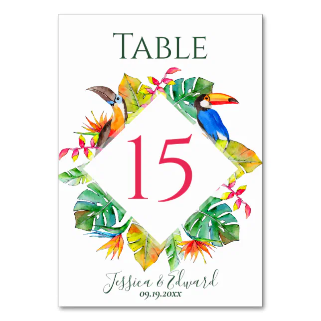 Colorful Tropical Hawaiian Birds Wedding Table Number | Zazzle