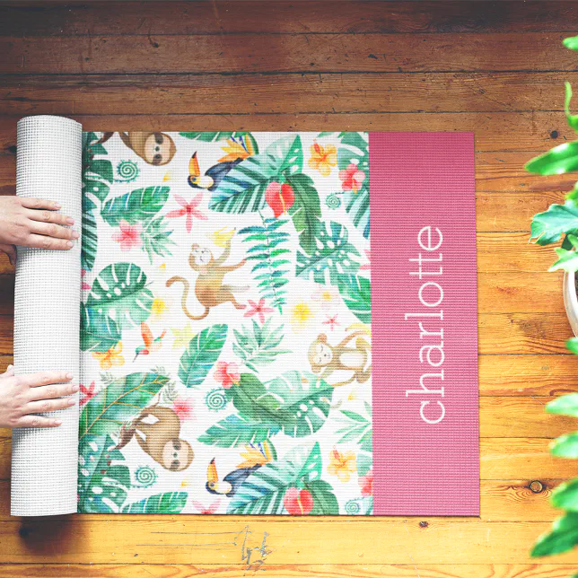 Colorful Tropical Jungle Animals Personalized Yoga Mat | Zazzle