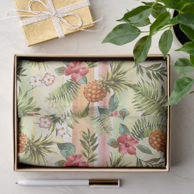 Colorful Tropical Pineapple Fruit Floral Pattern Tissue Paper | Zazzle