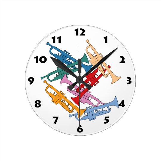 Colorful Trumpet Round Clock | Zazzle.com