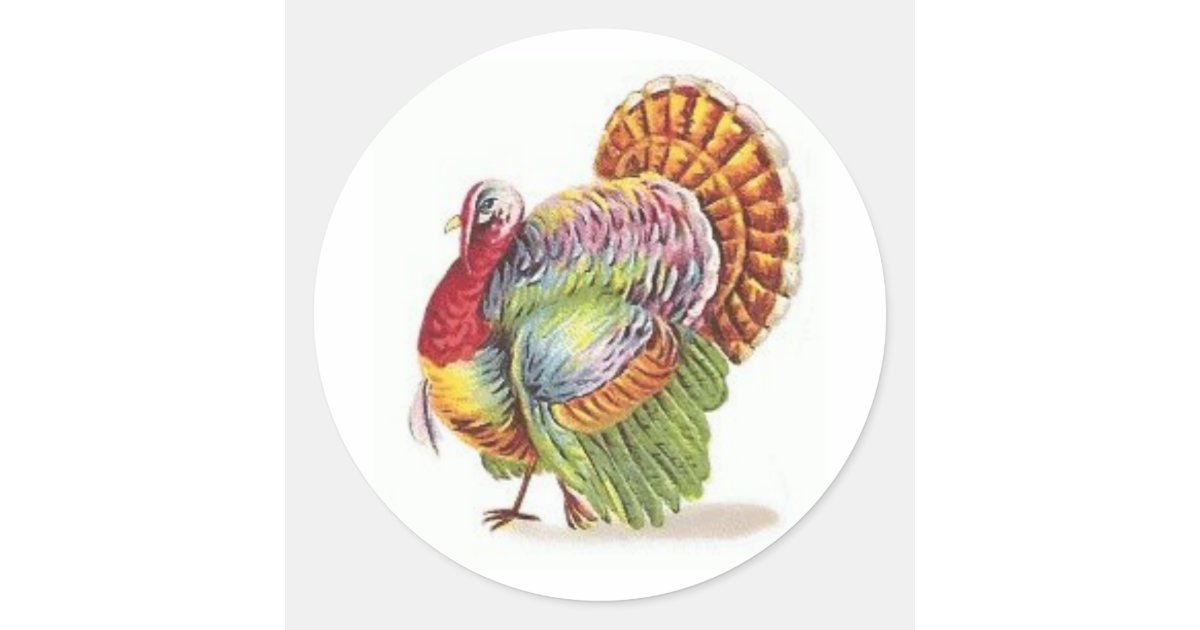 colorful turkey classic round sticker | Zazzle