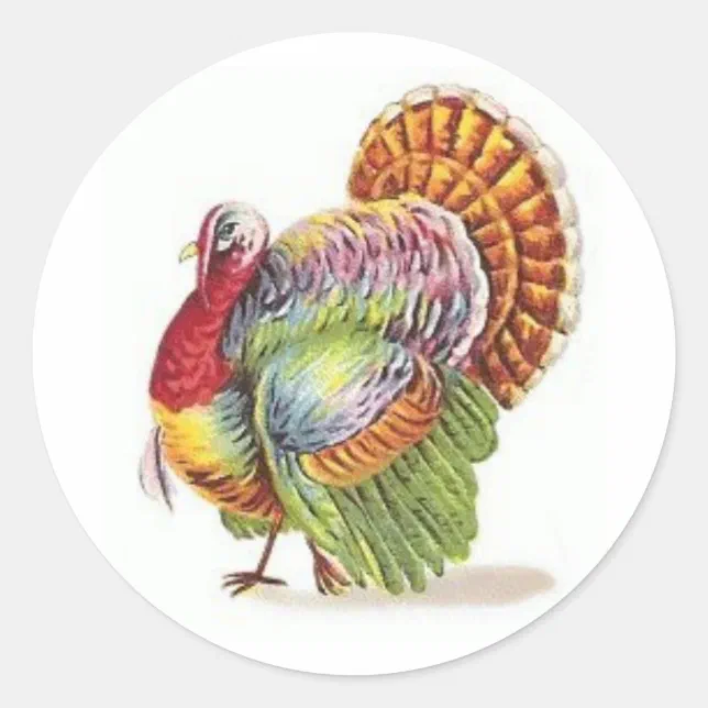 colorful turkey classic round sticker | Zazzle