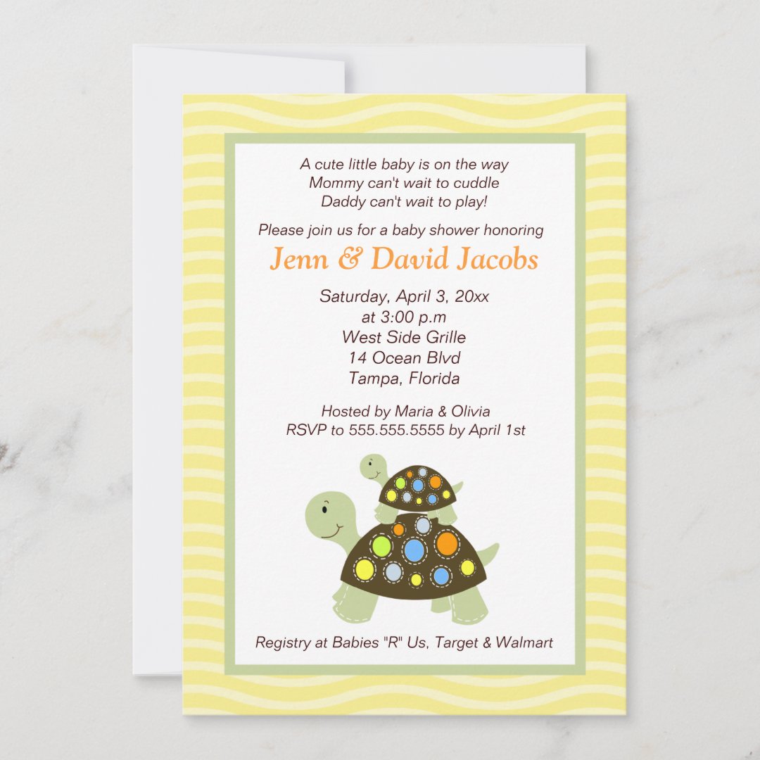 Colorful Turtles 5x7 Baby Shower Invite - Yellow | Zazzle