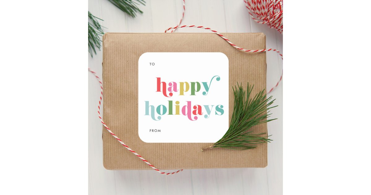 Colorful Type Happy Holidays Gift Square Sticker | Zazzle