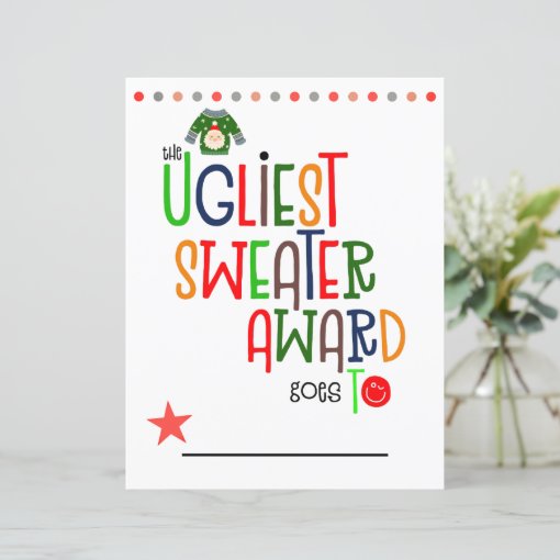 Colorful Ugliest Sweater Winner Award Certificate | Zazzle
