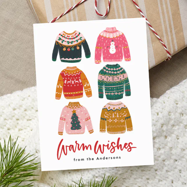 Colorful Ugly Sweater Non-Photo Holiday Postcard | Zazzle