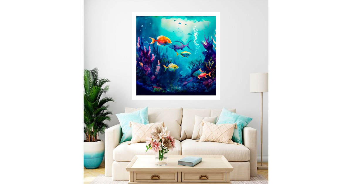 Colorful under the sea landscape poster | Zazzle