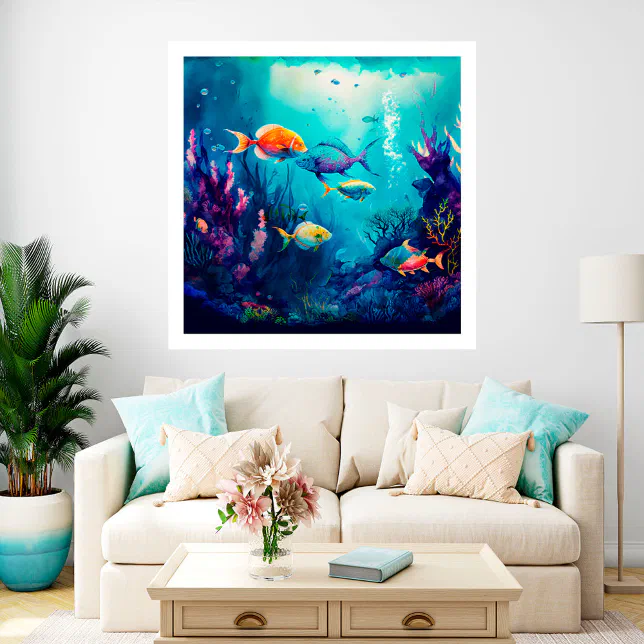 Colorful under the sea landscape poster | Zazzle