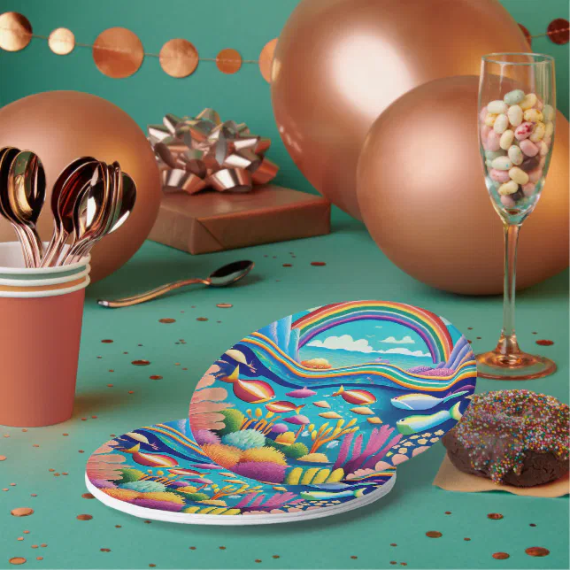 Colorful Underwater Under the Rainbow Paper Plates | Zazzle