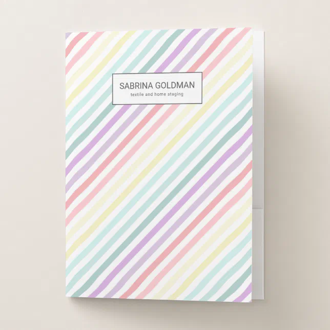 Colorful Unicorn Pink Blue Stripes Pastel Colors Pocket Folder | Zazzle