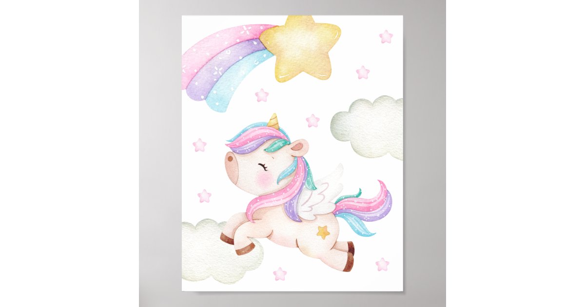 Colorful Unicorn, Rainbow, Stars, Girl Nursery Poster | Zazzle