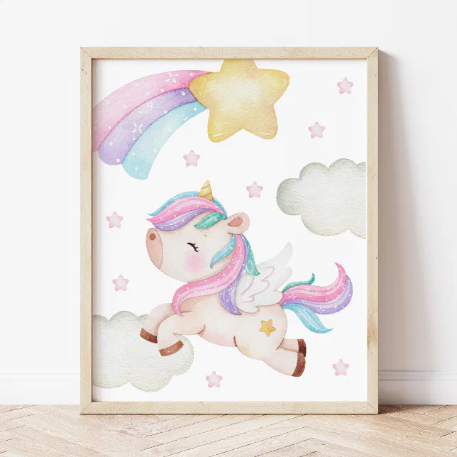 Colorful Unicorn, Rainbow, Stars, Girl Nursery Poster | Zazzle