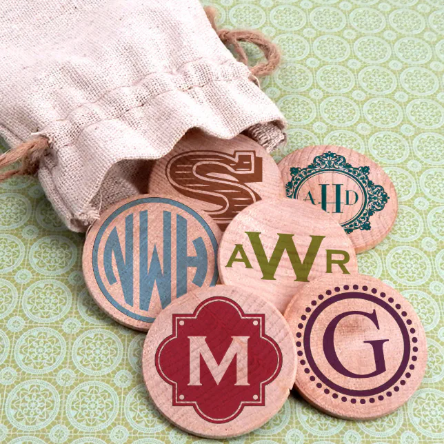 Colorful Unique Monogram Wooden Nickels | Zazzle