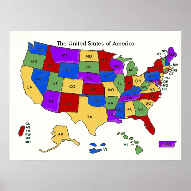 Colorful United States Maps School Poster | Zazzle
