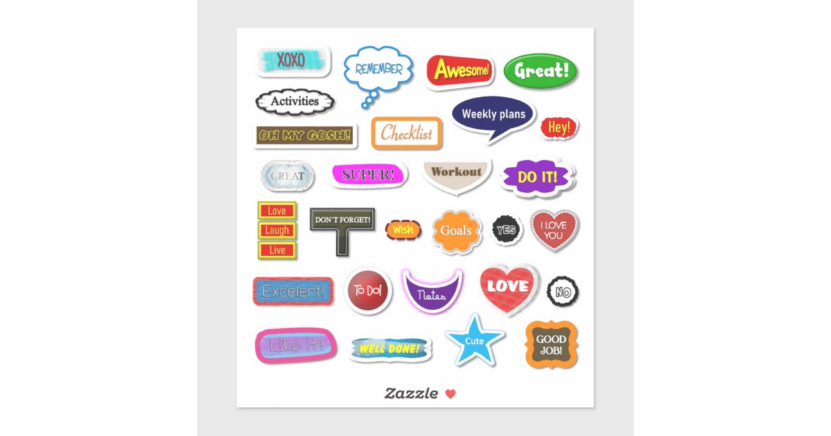 Colorful Useful and Positive Words Sticker | Zazzle