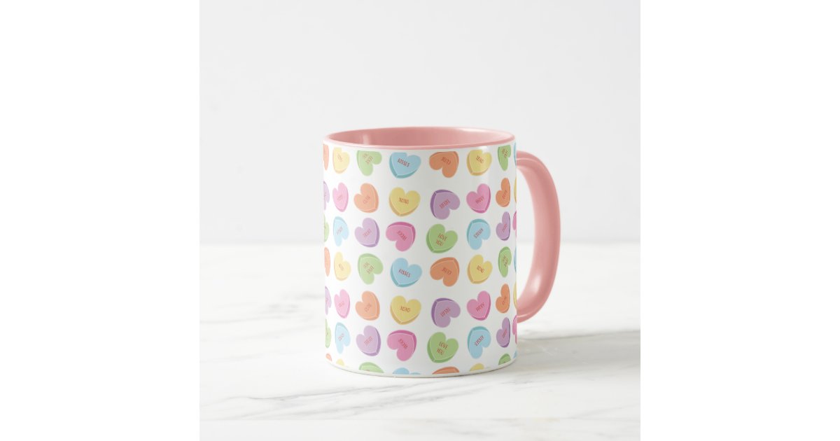 Colorful Valentine Candy Hearts Paper Coaster Mug | Zazzle