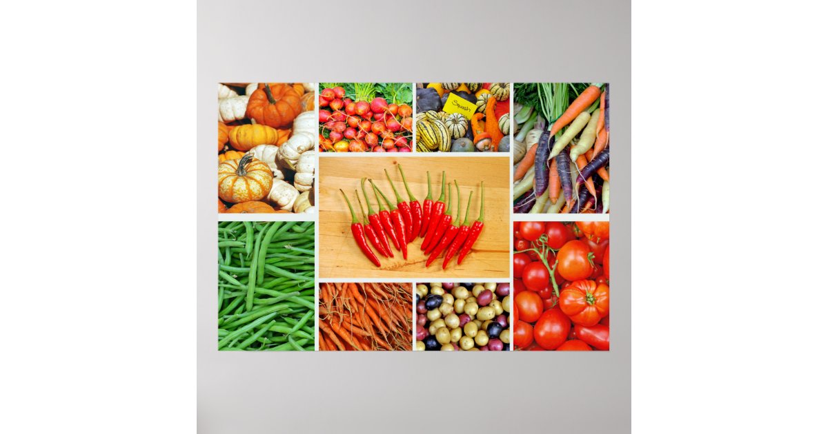 Colorful vegetable collage poster | Zazzle