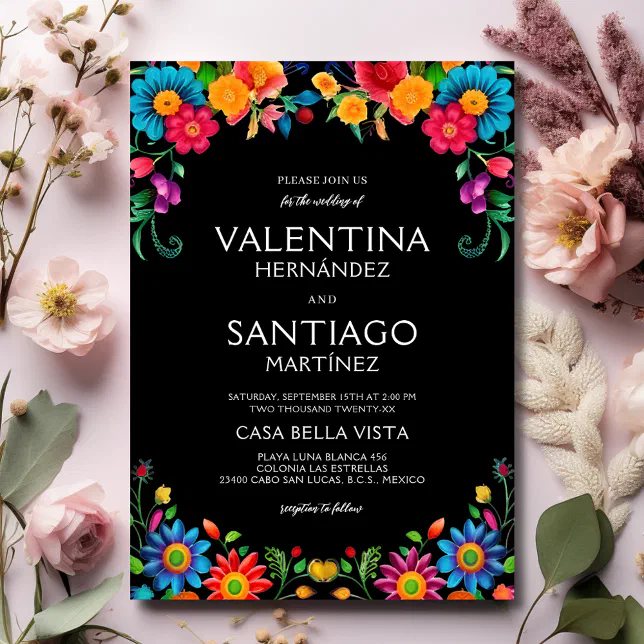 Colorful Vibrant Floral Mexican Fiesta Wedding Invitation | Zazzle