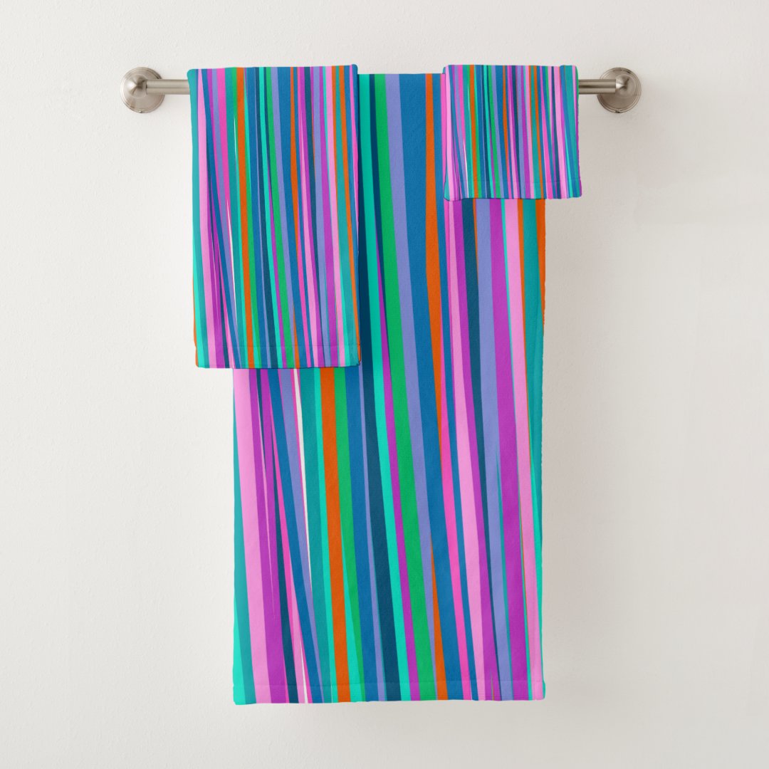 Colorful Vibrant Stripes in Bright Summer Colors Bath Towel Set | Zazzle