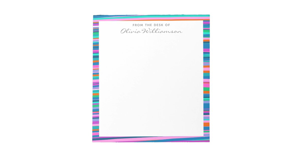 Colorful Vibrant Stripes Playful Bright Color Name Notepad | Zazzle