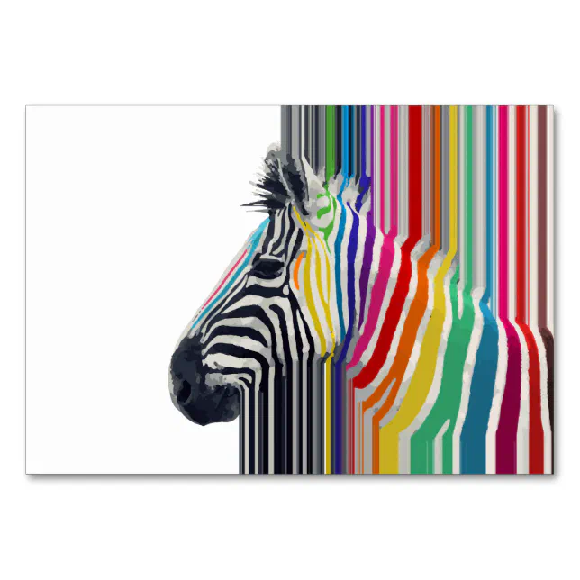 Colorful Vibrant Stripes Zebra Painting Table Number | Zazzle
