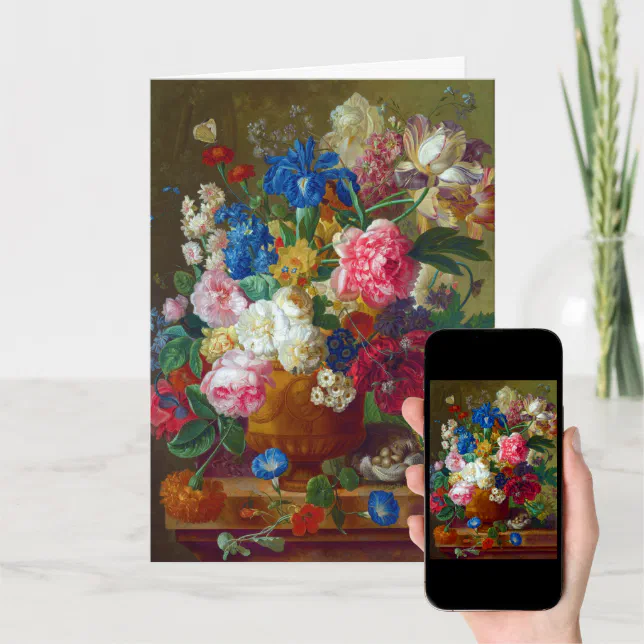 Colorful Vintage Flowers Art Painting Card | Zazzle