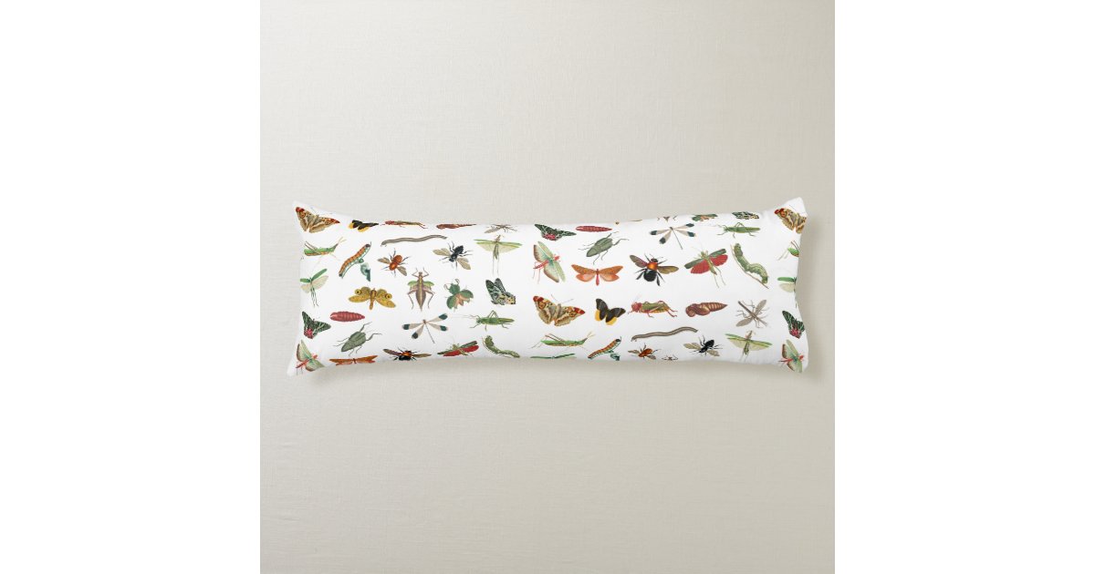 Colorful Vintage Insect Illustration Pattern Body Pillow | Zazzle