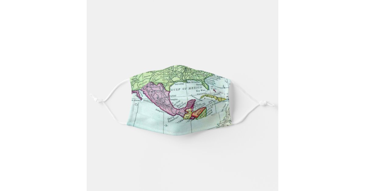 Colorful Vintage Map of Mexico & Central America Adult Cloth Face Mask ...