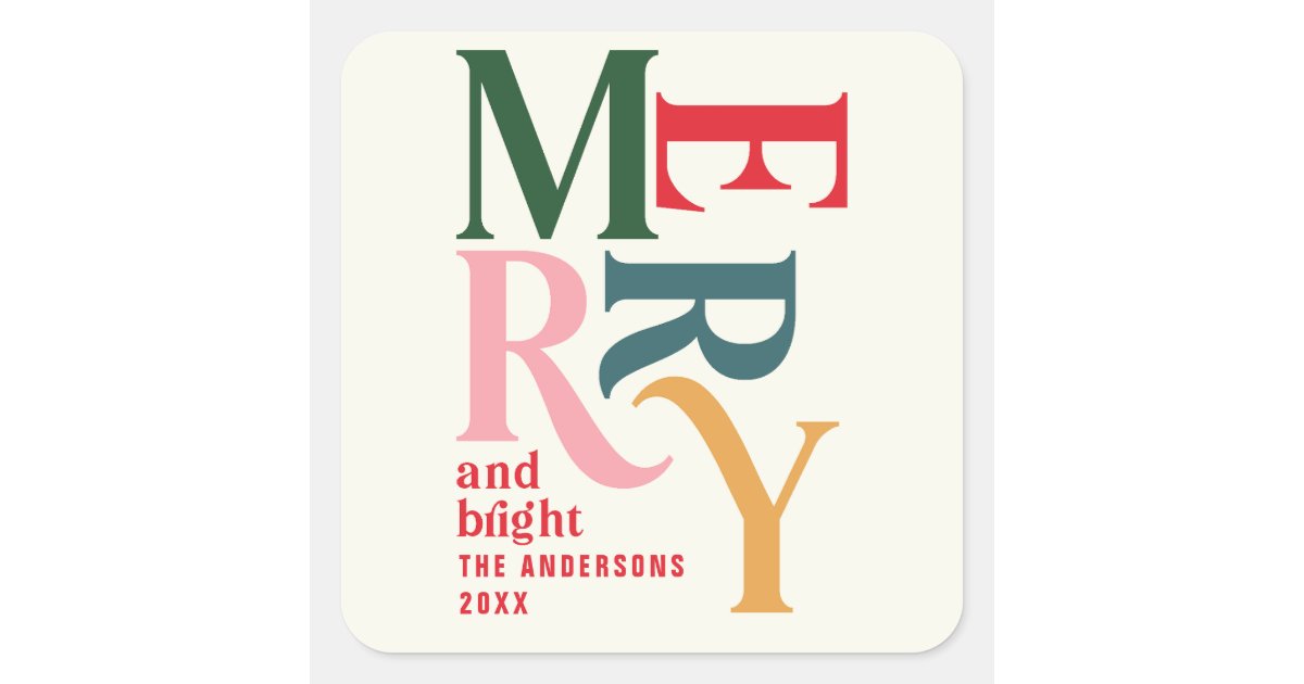 colorful vintage merry christmas square sticker | Zazzle