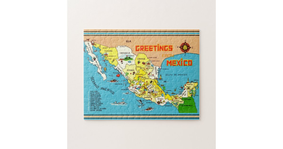 Colorful Vintage Mexico Map Jigsaw Puzzle | Zazzle