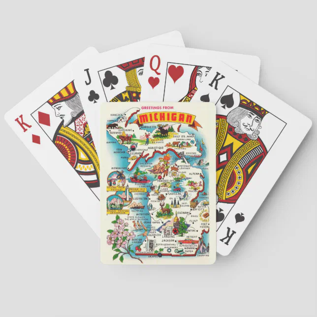 Colorful Vintage Michigan Map Playing Cards | Zazzle