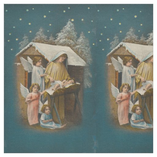 Colorful vintage nativity scene textile fabric | Zazzle