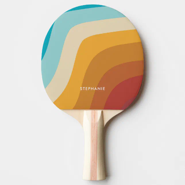 Colorful Vintage Rainbow Waves Personalized Ping Pong Paddle | Zazzle