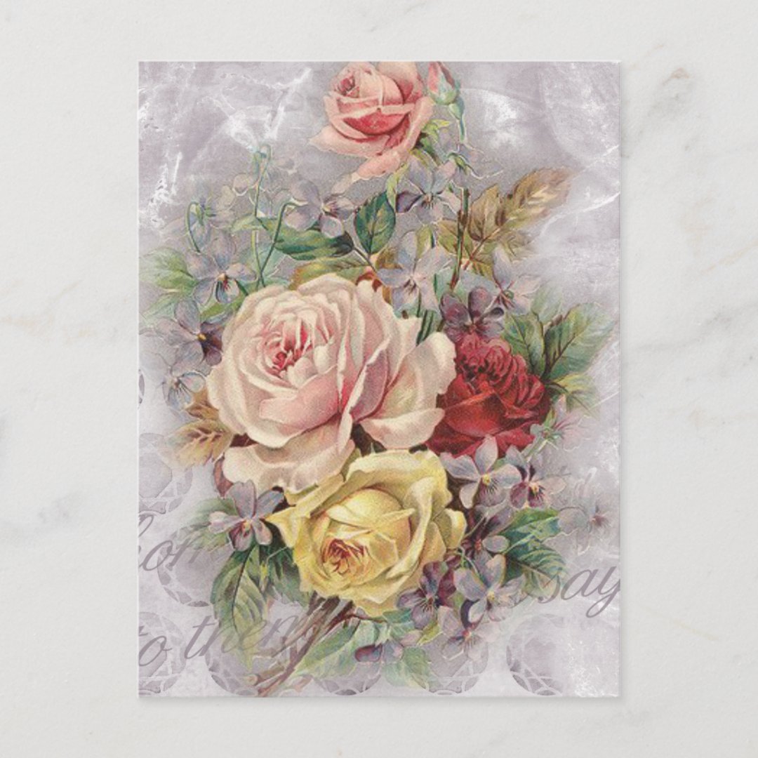 Colorful Vintage roses, art Postcard | Zazzle