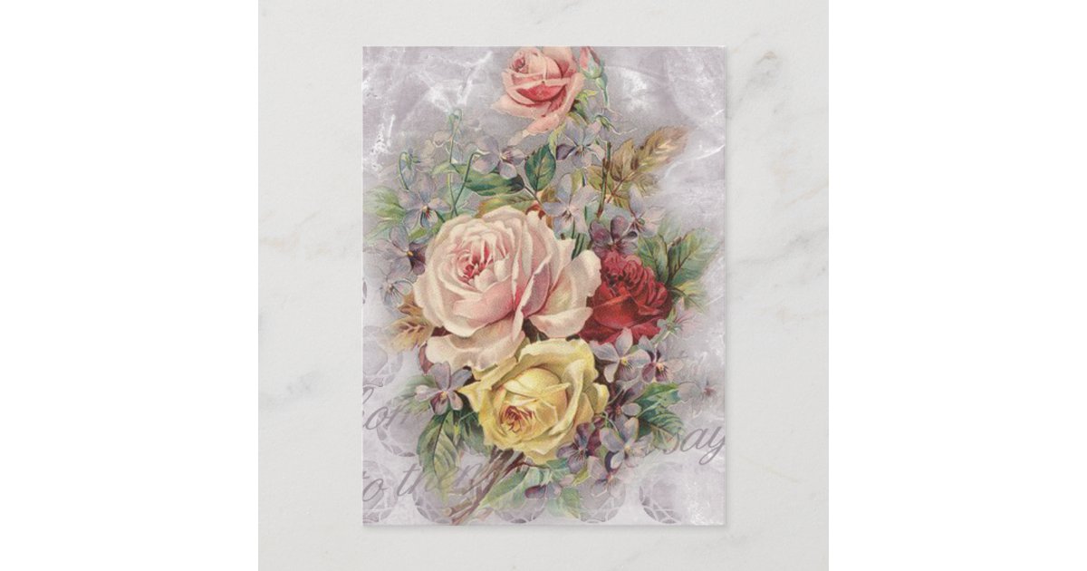 Colorful Vintage roses, art Postcard | Zazzle