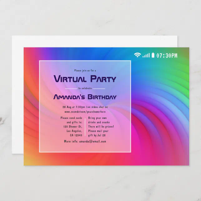 Colorful Virtual Birthday Party Invitation | Zazzle