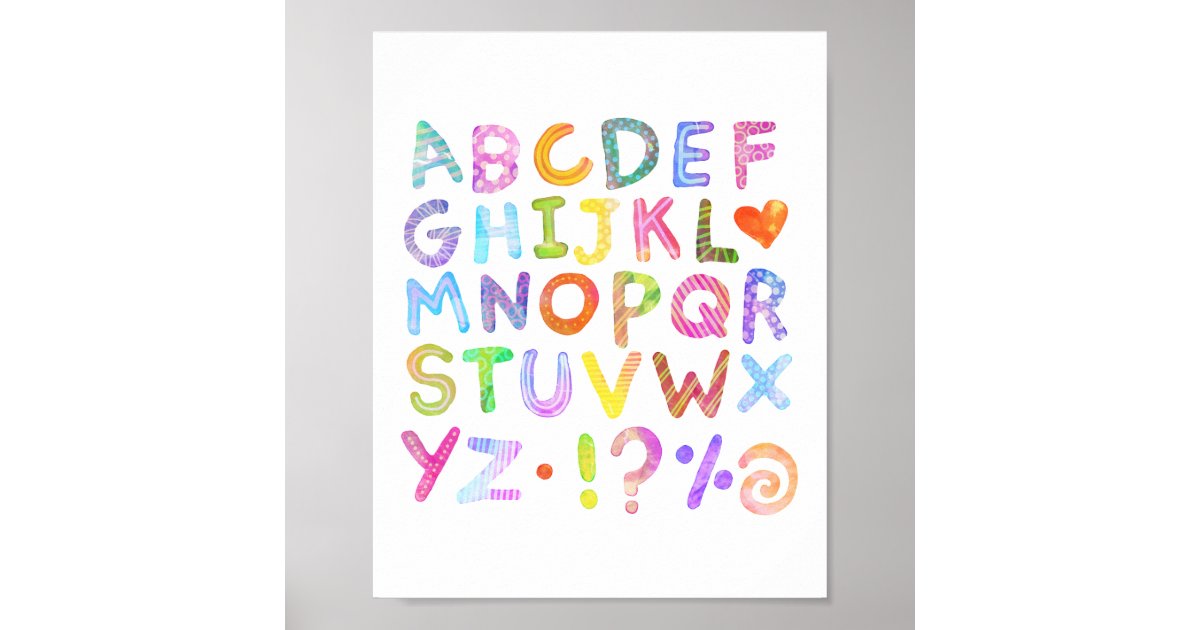 Colorful Watercolor Alphabet Poster | Zazzle