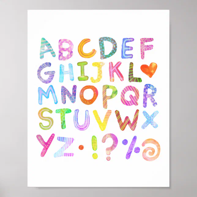 Colorful Watercolor Alphabet Poster | Zazzle